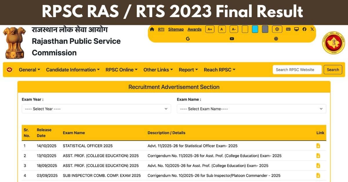 RPSC RAS / RTS 2023 Final Result Out – Check Merit List & Marks Online ...